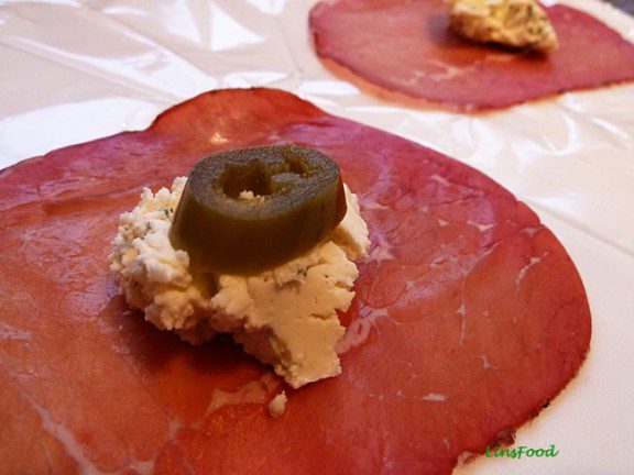Bresaola Parcels with Boursin and Pickled Jalapeños, Easy Canapés