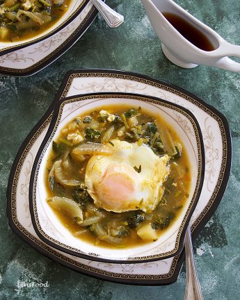 Eshkeneh, Persian Onion Soup with Egg and Fenugreek