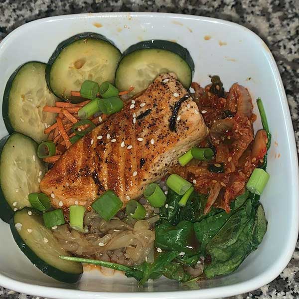 Salmon Bibimbap (a Korean Rice Bowl Recipe with Kimchi)