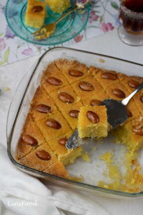 Basbousa Recipe, a Middle Eastern Semolina Cake